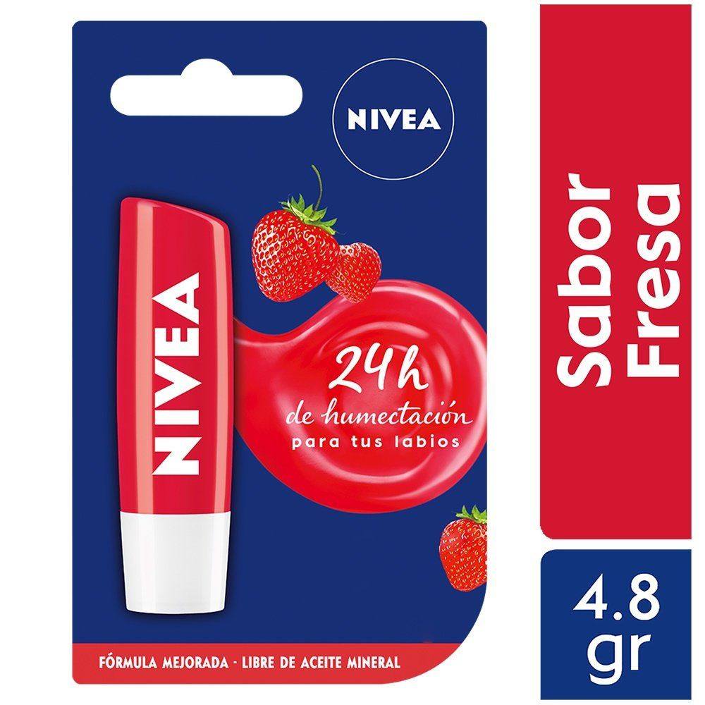 Protector Labial NIVEA Fruity Shine Fresa - Tubo 4.8gr - Aruma