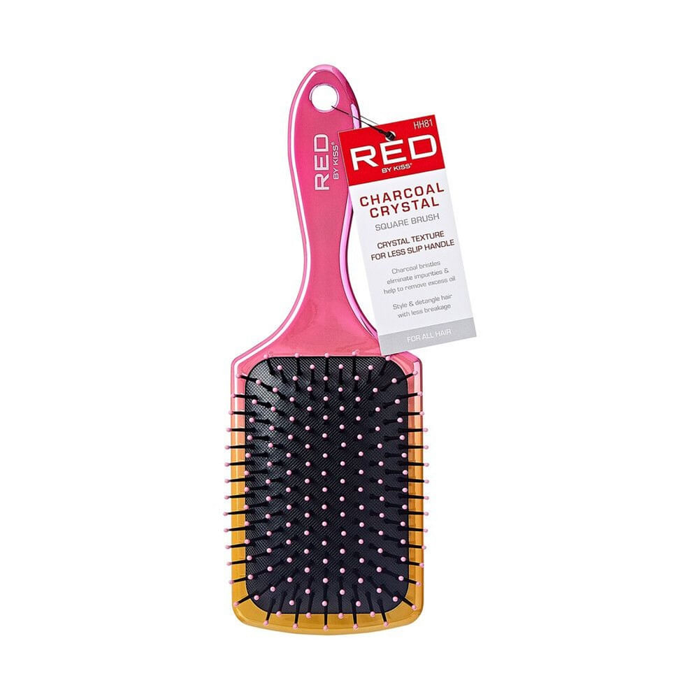 Cepillo Kiss Red Crystal Charcoal Square Paddle Brush - Aruma