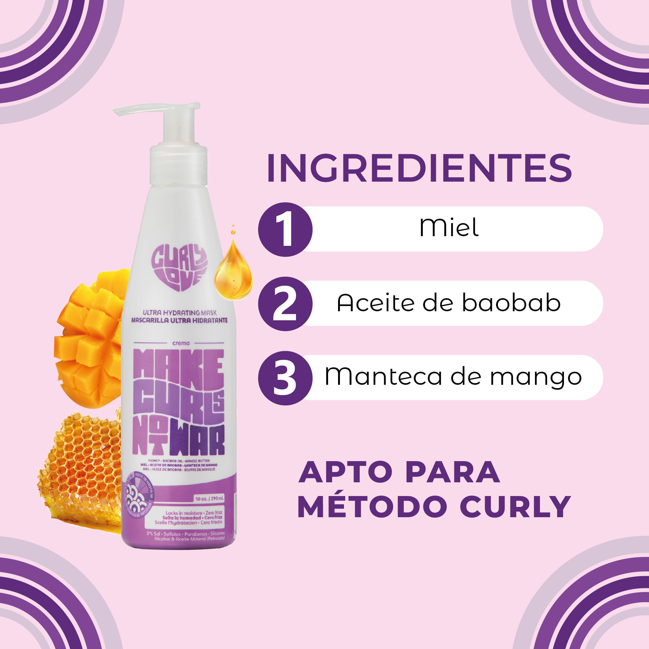Mascarilla Curly Love Hidratante Para Onduladas 290 ml - Aruma