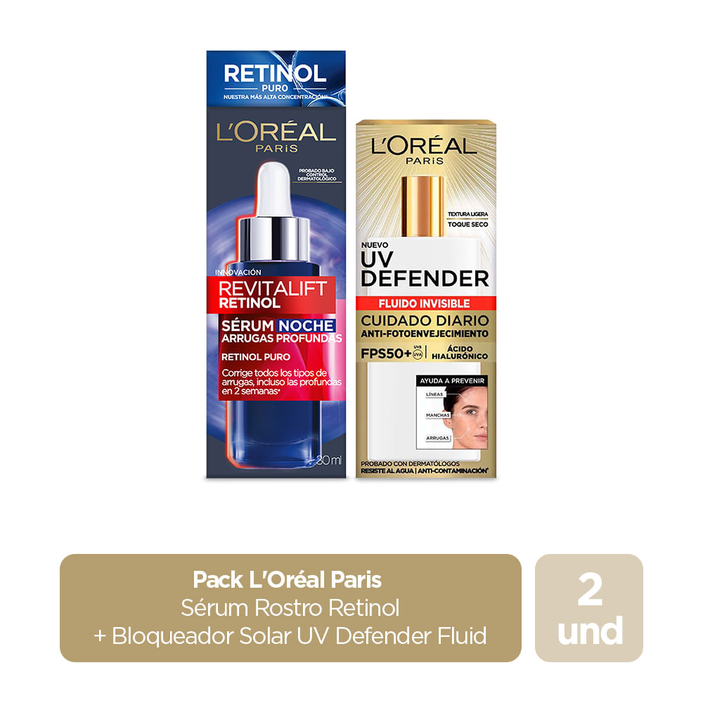 Pack L´Oreal Paris Revitalift Pro Retinol Serum + UV Defender Fluido ...