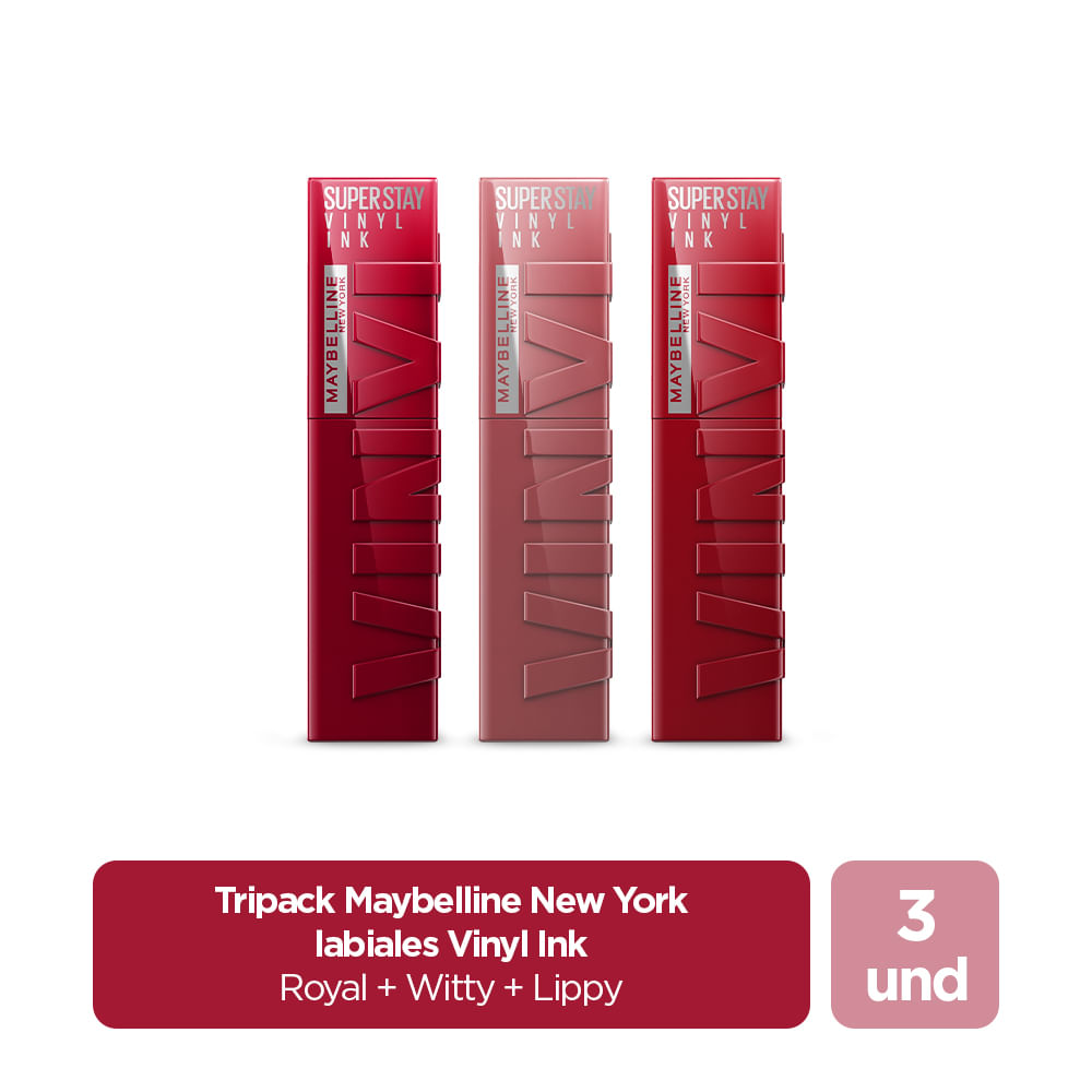 Pack Maybelline Labiales Vinyl Ink Royal + Witty + Lippy - Aruma
