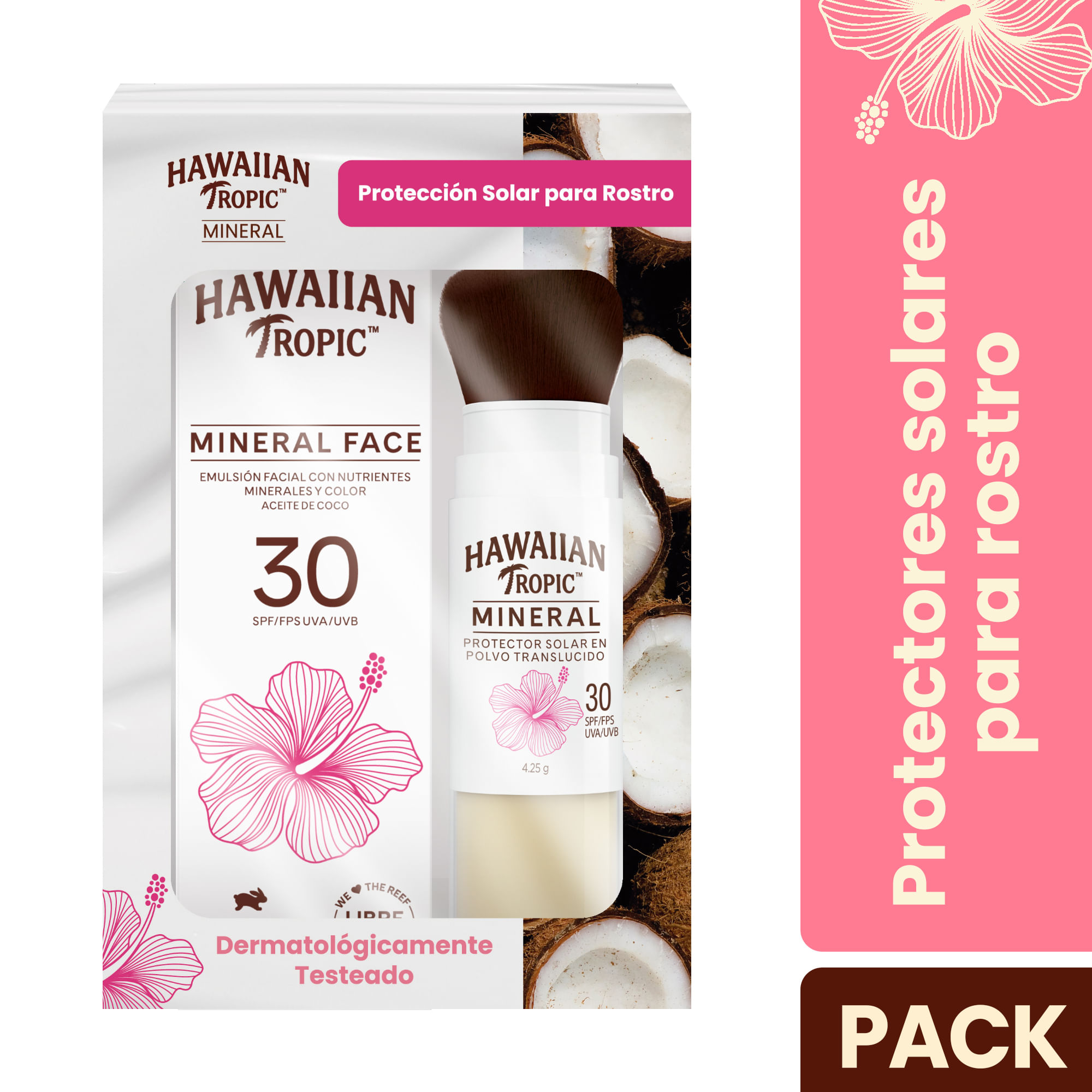 Pack Hawaiian Tropic Mineral Face 50ml + Mineral Brush 4g - Aruma